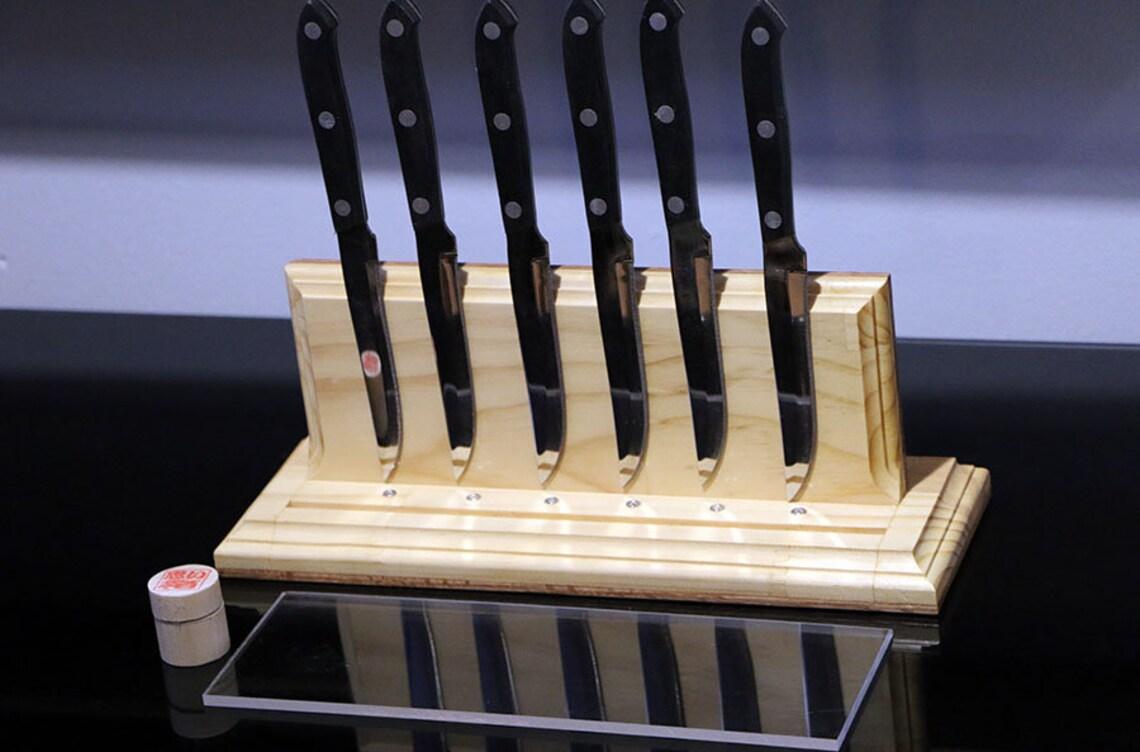 Premium Magnetic Steak Knife Holder - Wooden Knife Block for 6 or 8 ...